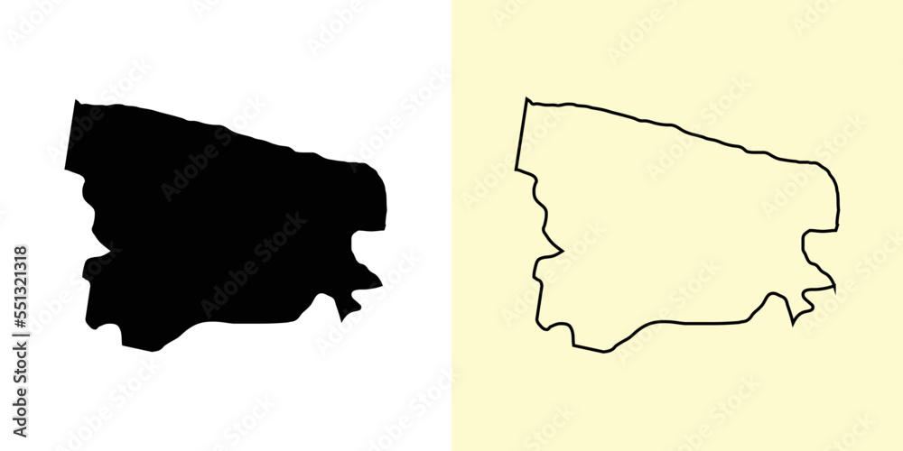 Coronie map, Suriname, Americas. Filled and outline map designs. Vector ...