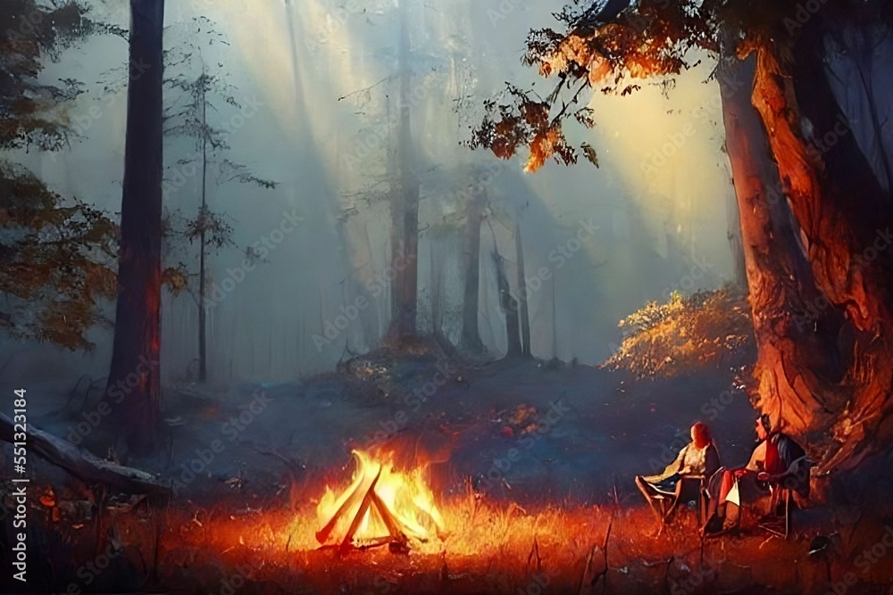 Summer Camping, campfire. Beautiful 3D Nature and landscape wallpaper ...