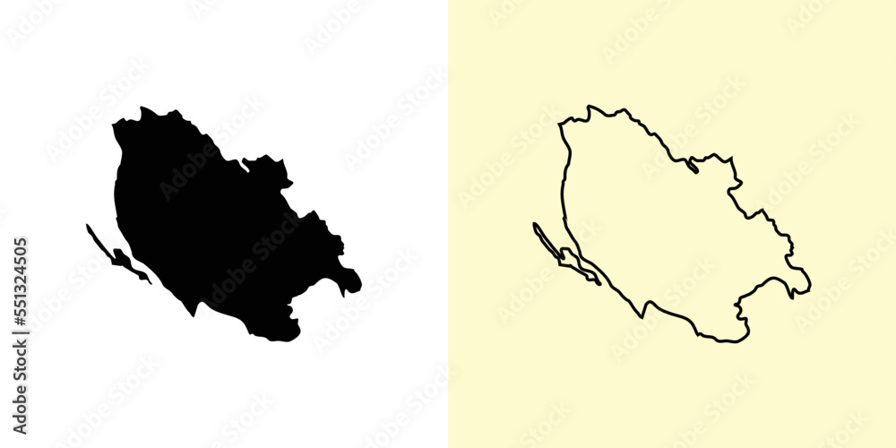 Lika-Senj map, Croatia, Europe. Filled and outline map designs. Vector ...
