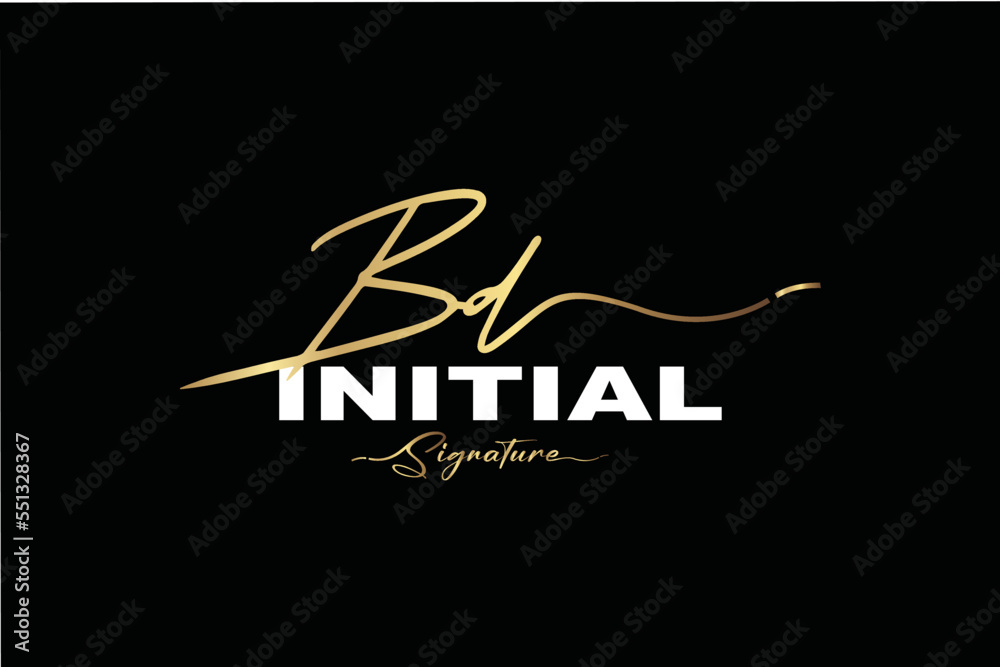 Initial B and D Logo Design in Elegant Gold Handwriting Style. BD ...