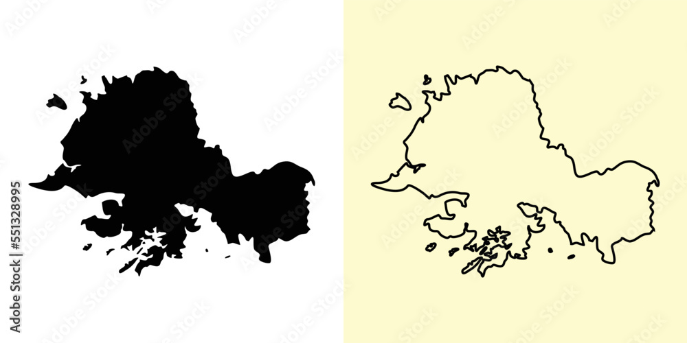 South Hwanghae map, North Korea, Asia. Filled and outline map designs ...