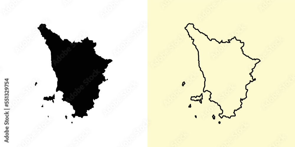 Toscana map, Italy, Europe. Filled and outline map designs. Vector ...