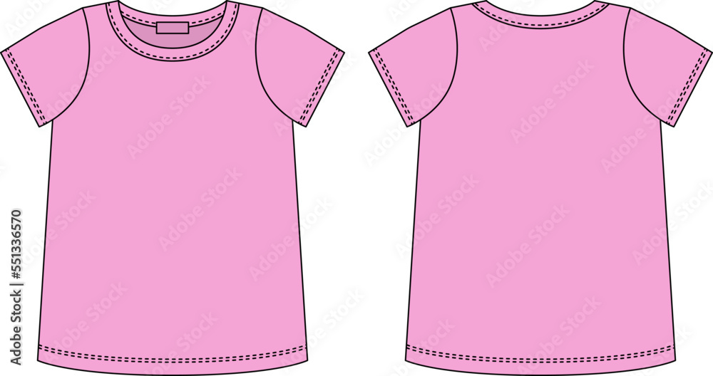 Blank t shirt technical sketch. Pink color. Female T-shirt outline ...