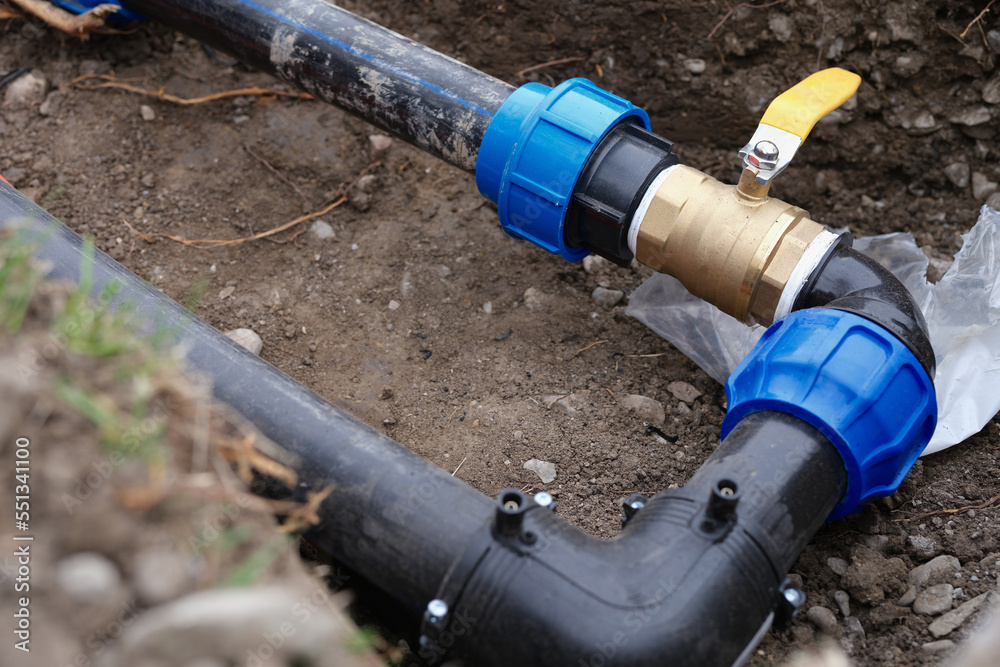 PVC outdoor plumbing system for house water supply. Stock Photo | Adobe ...