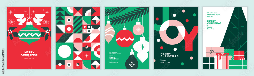 Merry Christmas and Happy New Year greeting cards. Vector illustration ... Merry Christmas and Happy New Year greeting cards. Vector illustration ...