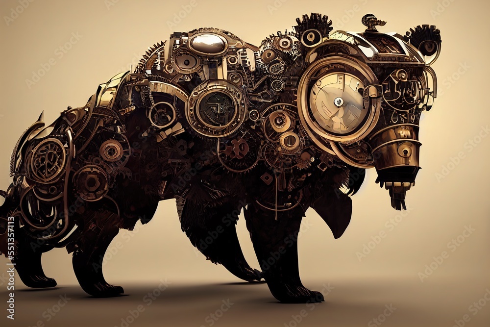 mechanical robot grizzly bear, futuristic machine Stock Illustration ...