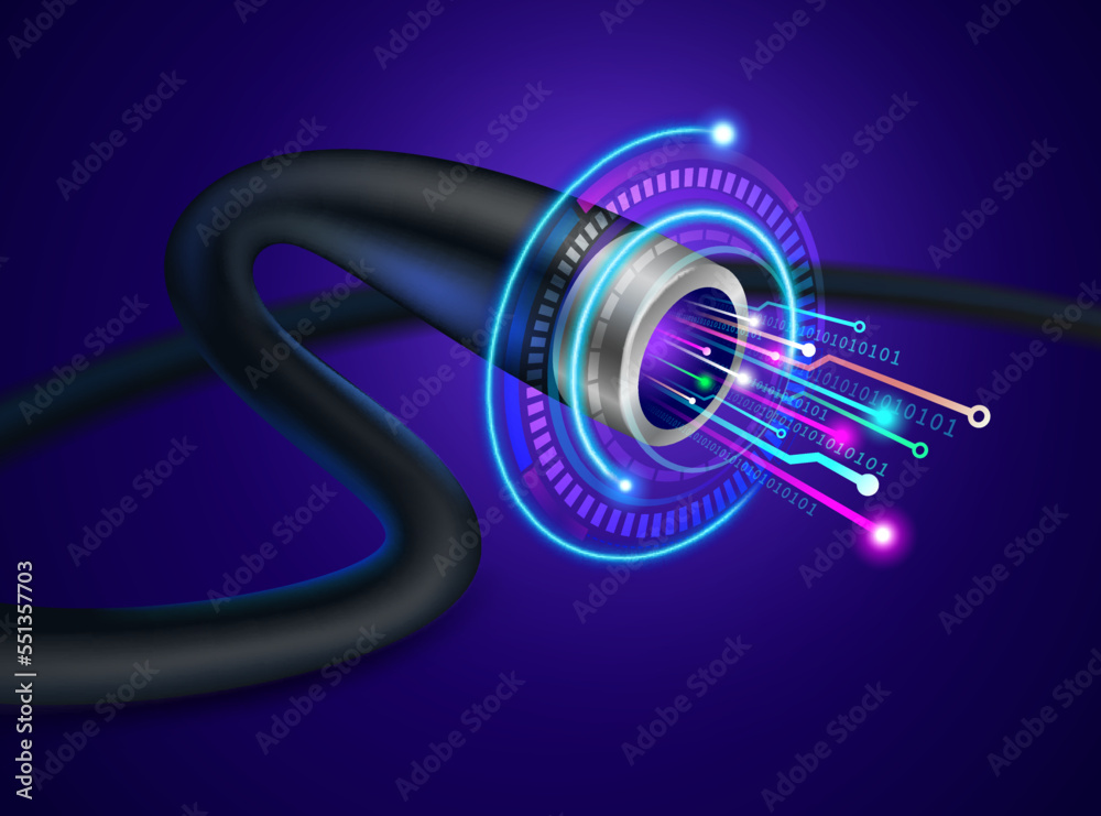 High speed fiber optic cable Digital hi-tech design. Realistic vector ...