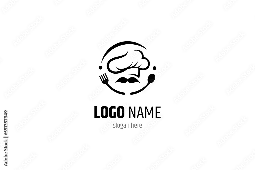 Chef logo with spoon and fork combination in black flat design Stock ...