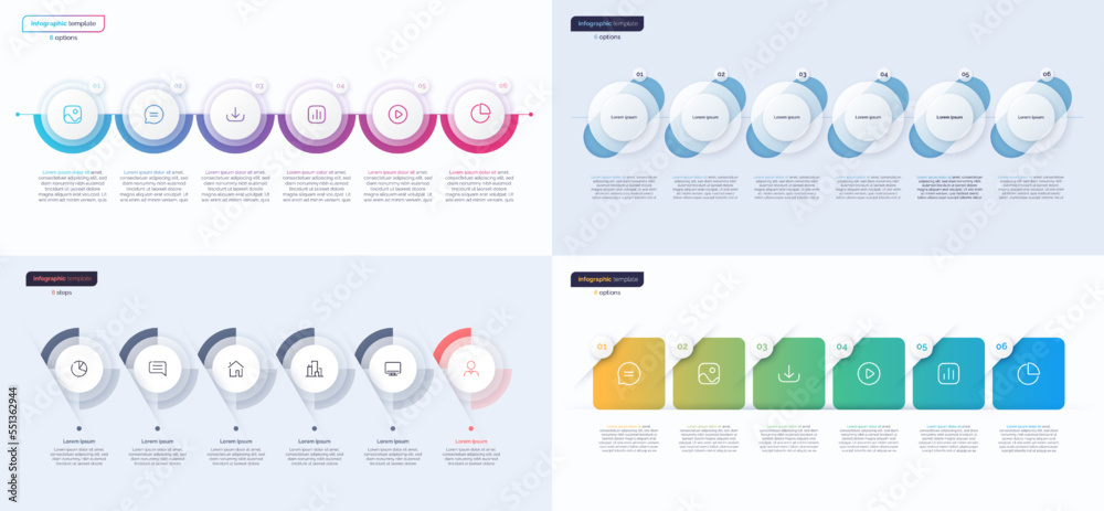 Vector modern infographic templates composed of 6 shapes Stock Vector ...
