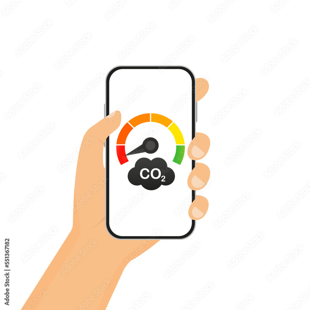 CO2 indicator. Ecology with a cloud on the phone. Vector illustration ...