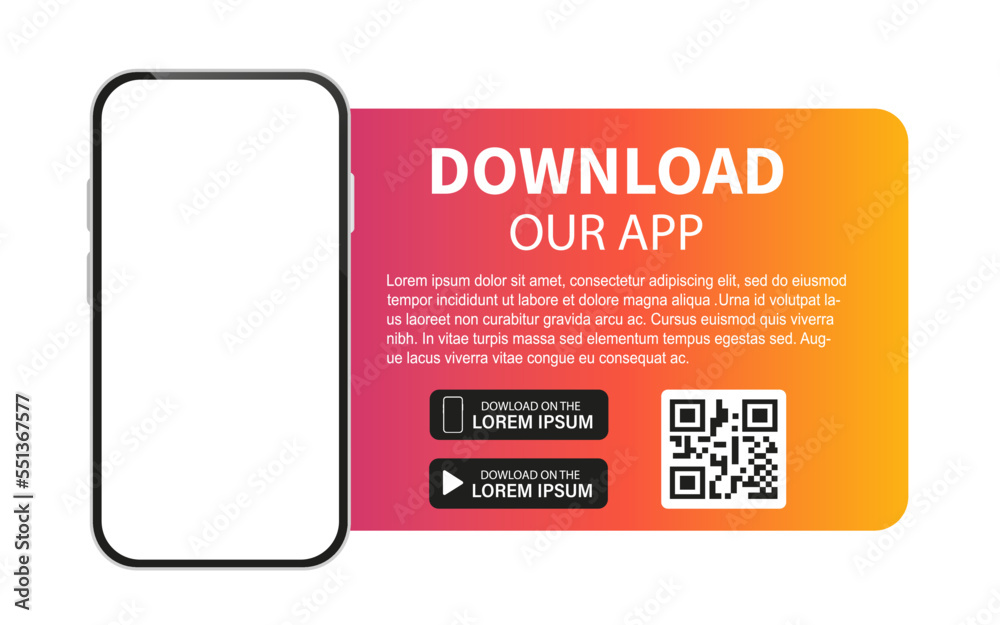 Download our app banner ad. Application for mobile phones. Phone mockup ...