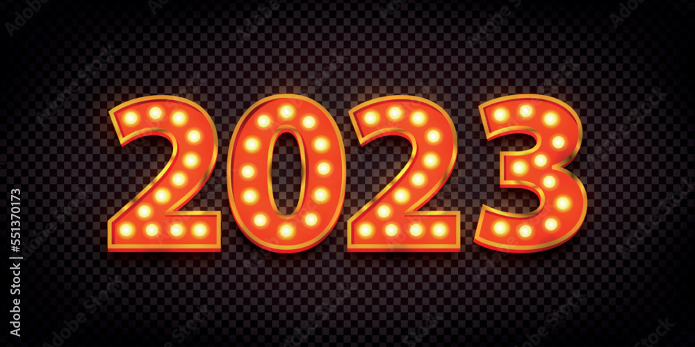 Vector realistic isolated neon marquee sign of 2023 on the transparent ...
