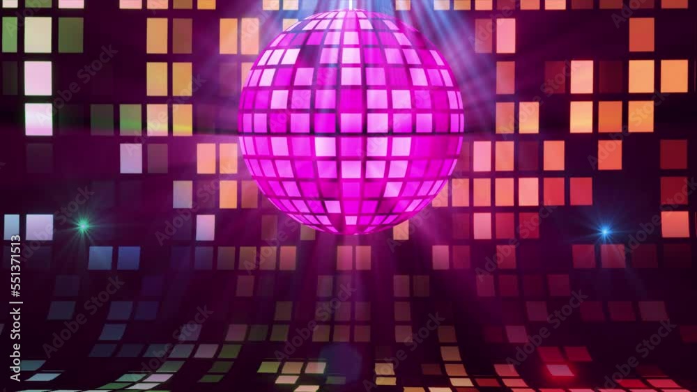 Disco Ball animation with bright light effects, Colorful Glowing Disco ...