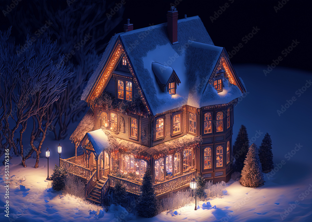 Snow Coved With Mansion