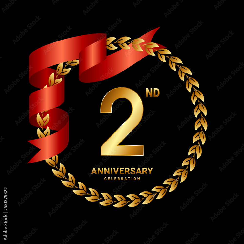 2nd Anniversary Celebration. Anniversary Logo Design with Laurel Wreath ...