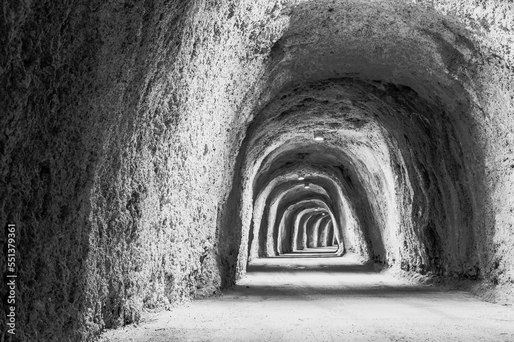 Illuminated Mountain Tunnel. The long tunnel for a poster, calendar ...