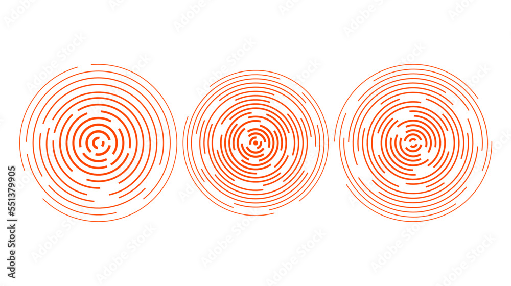 Red concentric ripple circles set. Sonar or sound wave rings collection ...