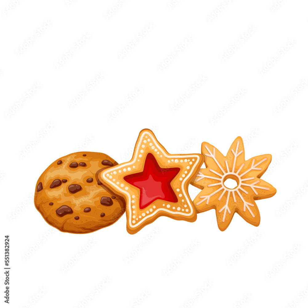 Christmas cookies set vector illustration. Cartoon isolated cute ...