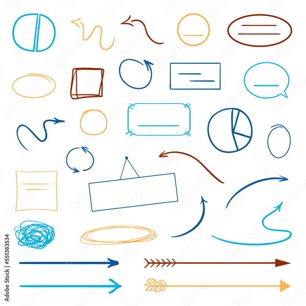 Infographic elements on isolated white background. Hand drawn colored ...