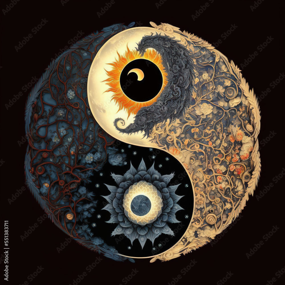 Yin and Yang day and night, sun and moon, Symbol, Buddhism, Taoism ...