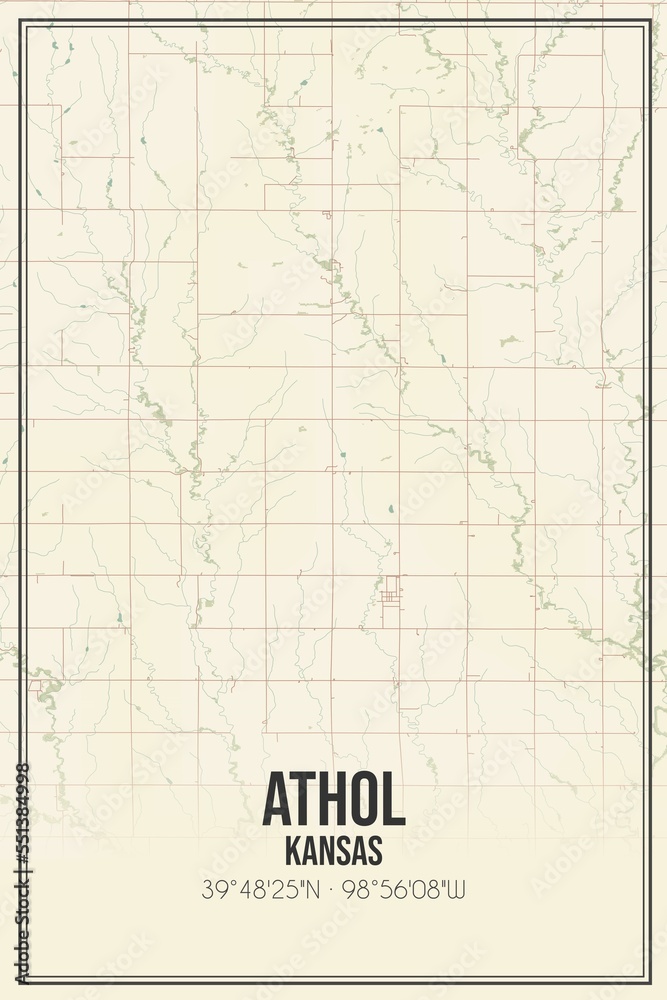 Poster Retro US city map of Athol, Kansas. Vintage street map. – Wall ...