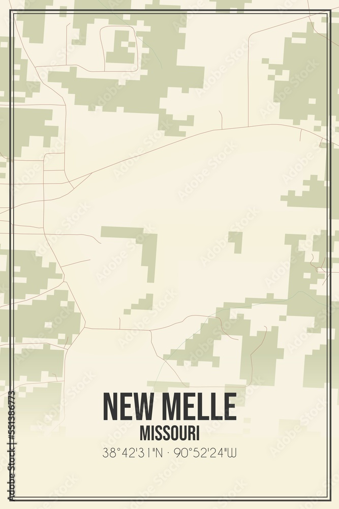Photo & Art Print Retro US city map of New Melle, Missouri. Vintage ...