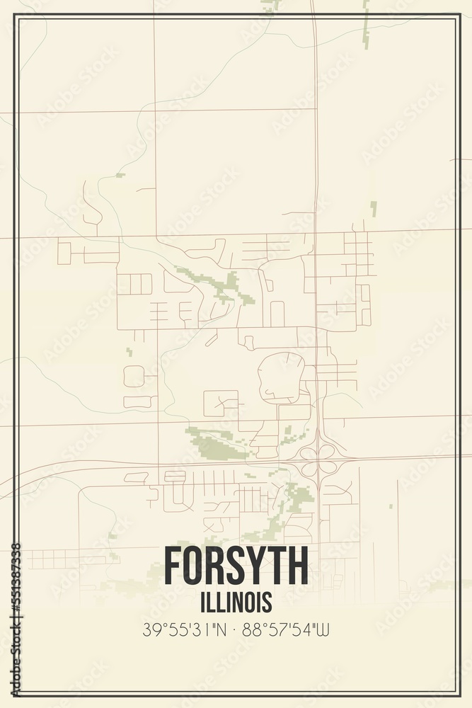 Poster Retro US city map of Forsyth, Illinois. Vintage street map ...