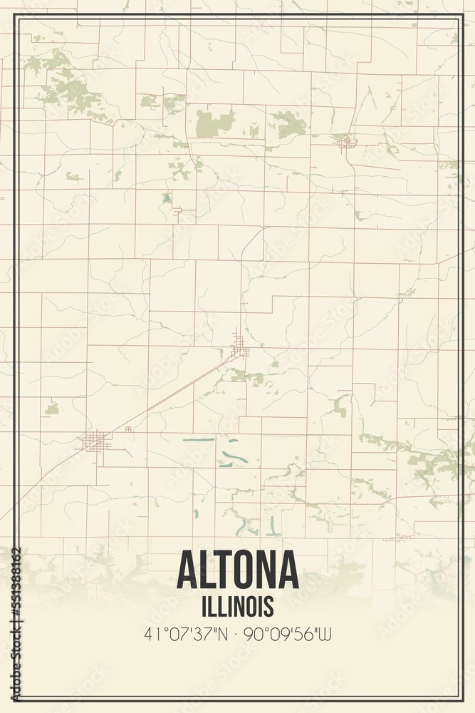 Fototapeta mapa świata dla dzieci Retro US city map of Altona, Illinois ...