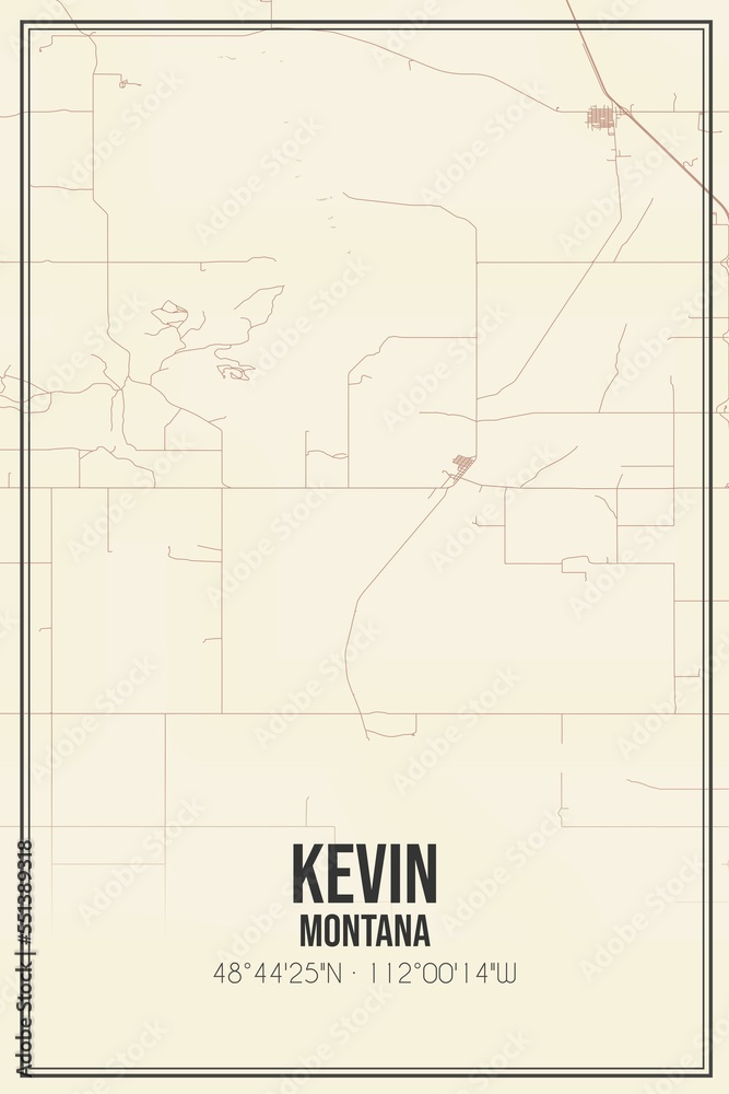 Photo & Art Print Retro US city map of Kevin, Montana. Vintage street ...