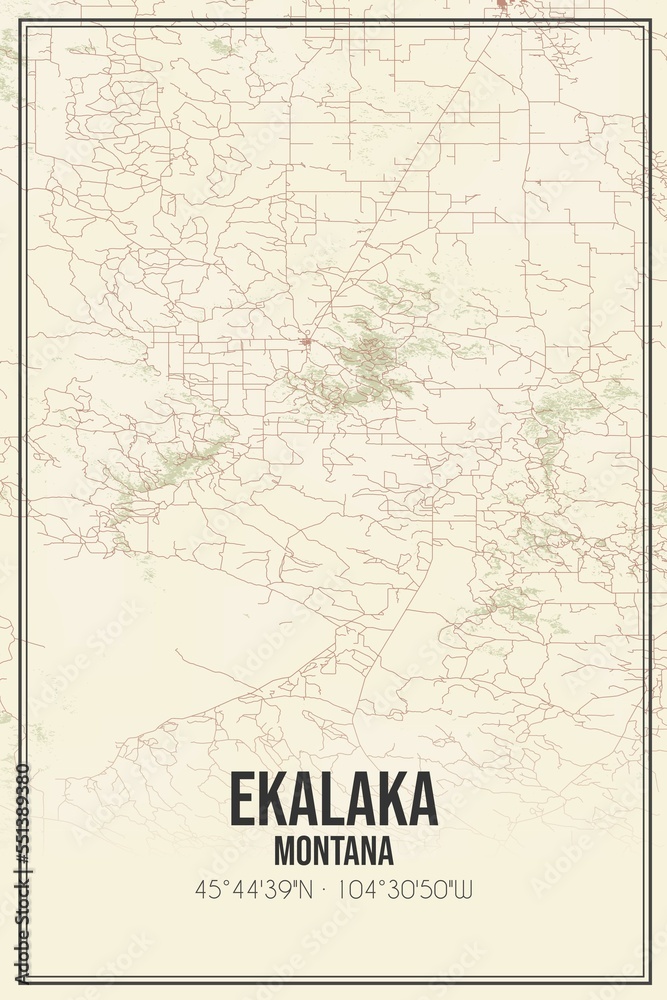 Retro US city map of Ekalaka, Montana. Vintage street map. Stock ...