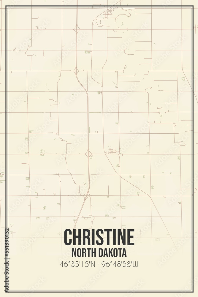 Poster Retro US city map of Christine, North Dakota. Vintage street map ...