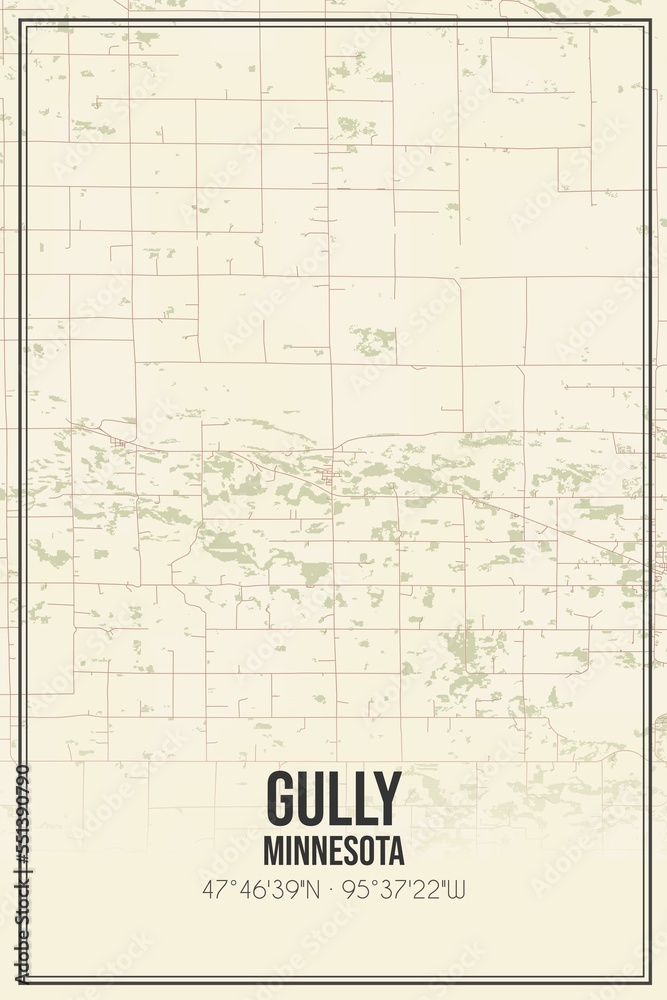Poster Retro US city map of Gully, Minnesota. Vintage street map ...