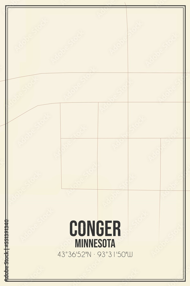 Plakát Retro US city map of Conger, Minnesota. Vintage street map ...