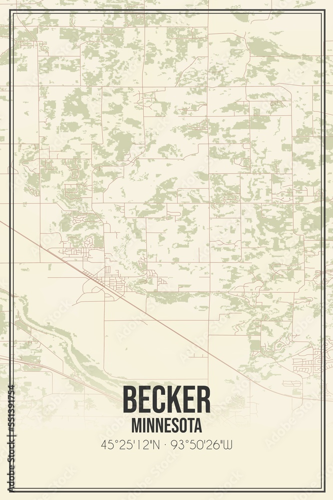 Poster Retro US city map of Becker, Minnesota. Vintage street map ...