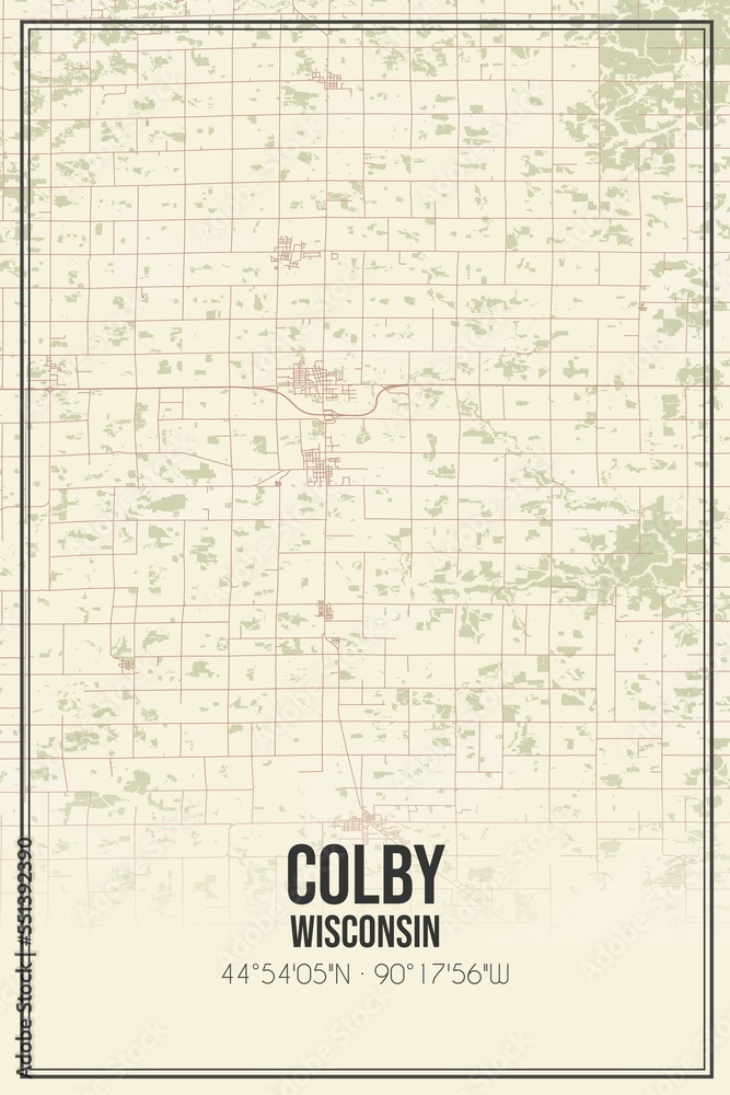 Poster Retro US city map of Colby, Wisconsin. Vintage street map ...