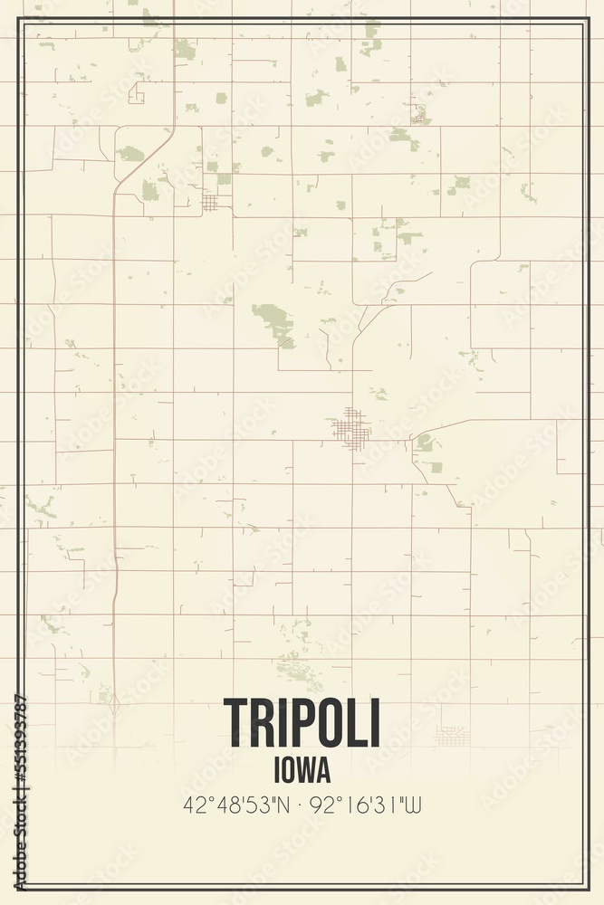 Poster Retro US city map of Tripoli, Iowa. Vintage street map. – Wall ...