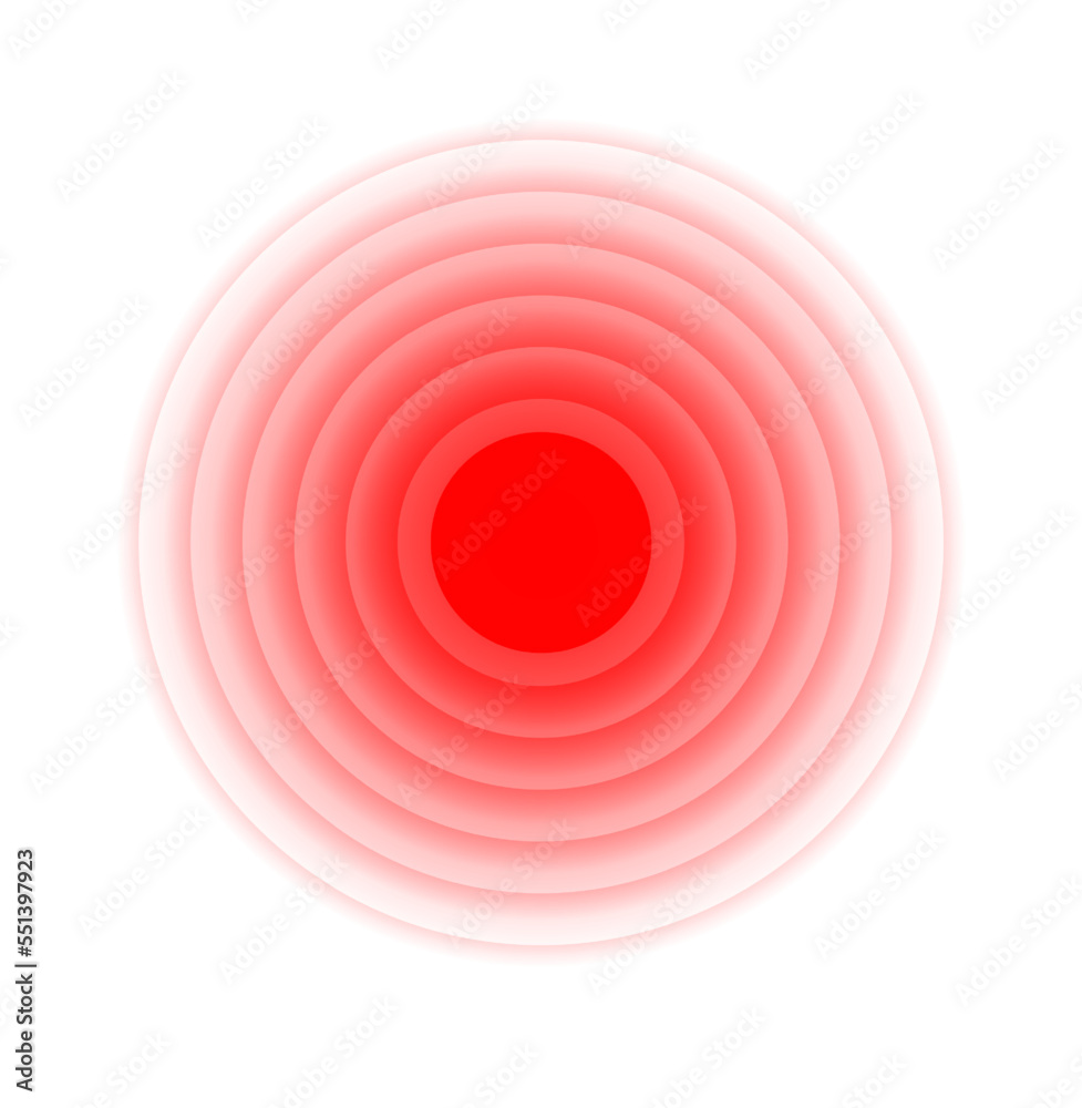 Pain red circle or localization mark, aching place sign, abstract ...