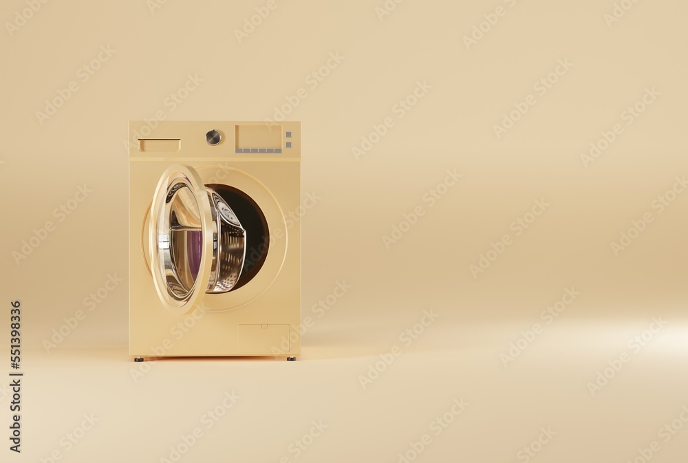 Washing machine on a beige pastel background. Concept of doing laundry ...