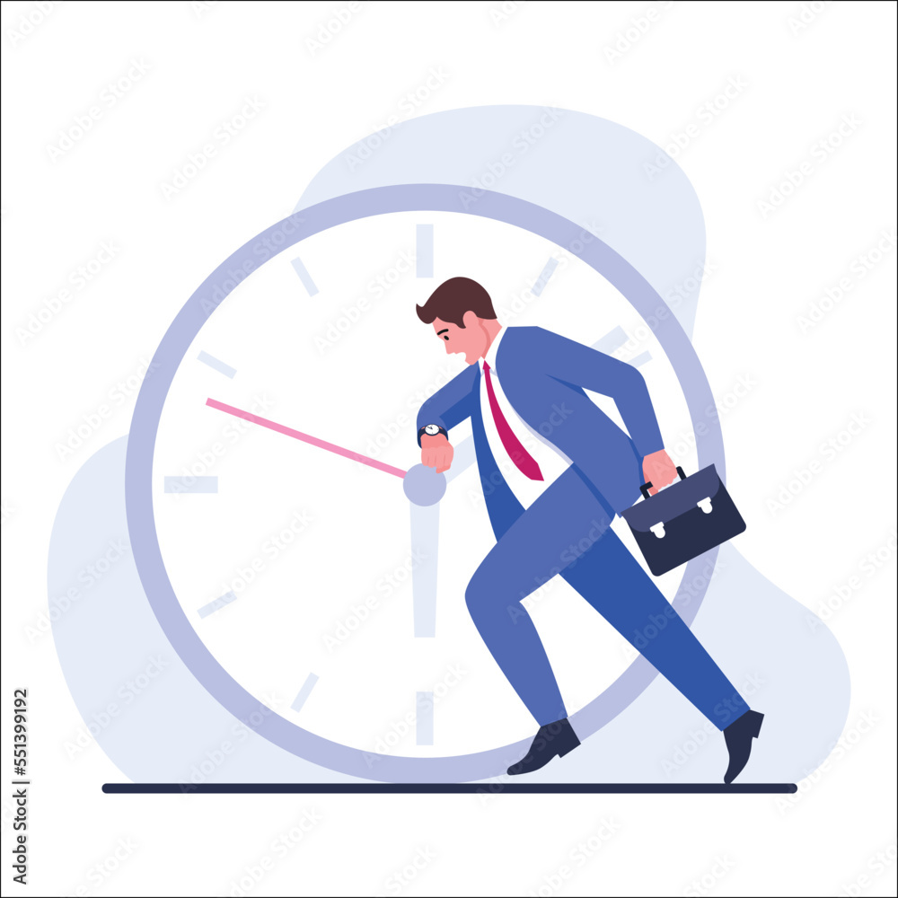 Vector illustration of being late. Cartoon scene with a man who is late ...