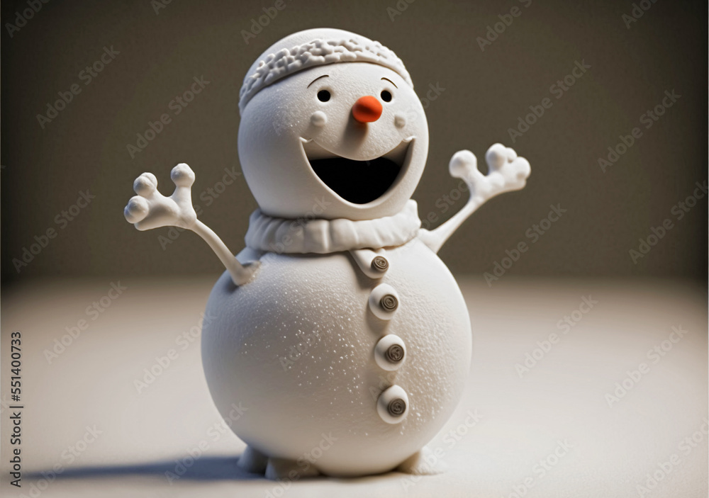 Happy snowman raising his arms, cinematic 3D cartoon illustration Stock ...