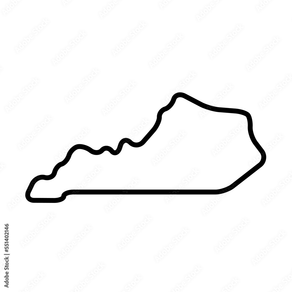Kentucky state of United States of America, USA. Simplified thick black ...