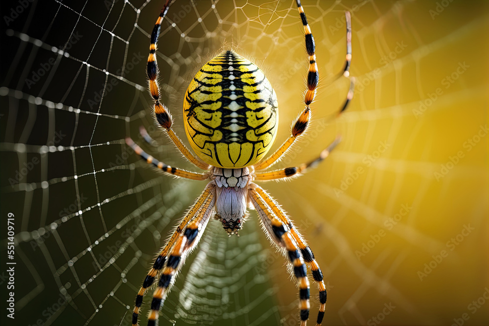 Argiope aurantia (yellow garden spider) vertical closeup on its web ...