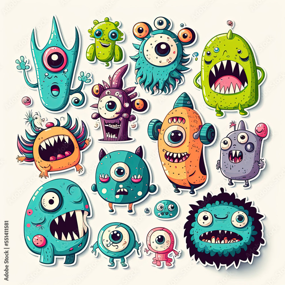 set of cartoon monsters illustration sprite sheet style Stock ...