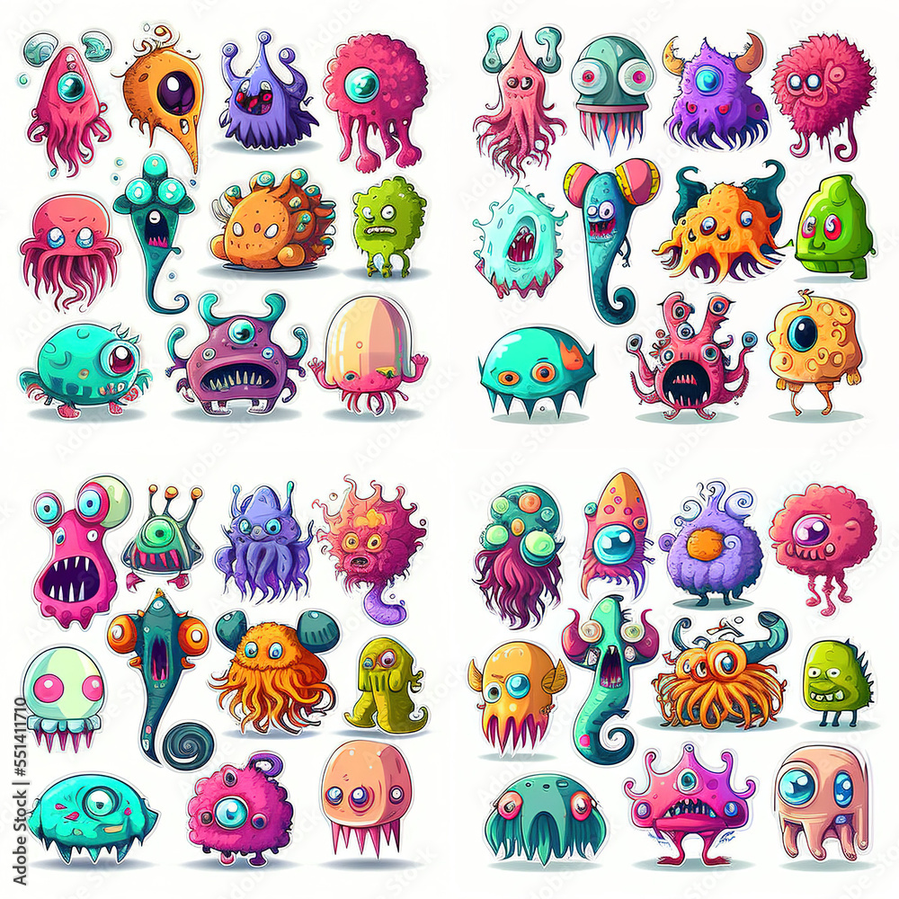 set of cartoon monsters illustration sprite sheet style Stock ...