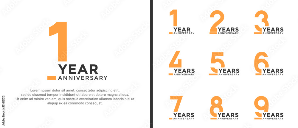 set of anniversary logo style flat red and orange color for celebration ...