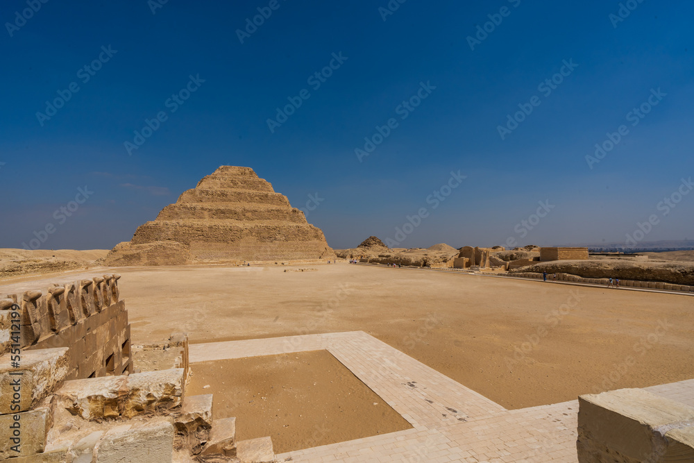 Step pyramid of Djoser funerary complex (necropolis) in Saqqara, Egypt. Travel and history ...