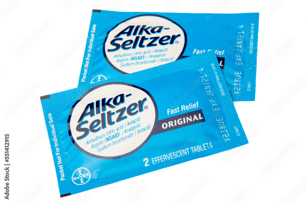 Los Angeles December 4th 2022 Packages of two tables of Alka-seltzer ...
