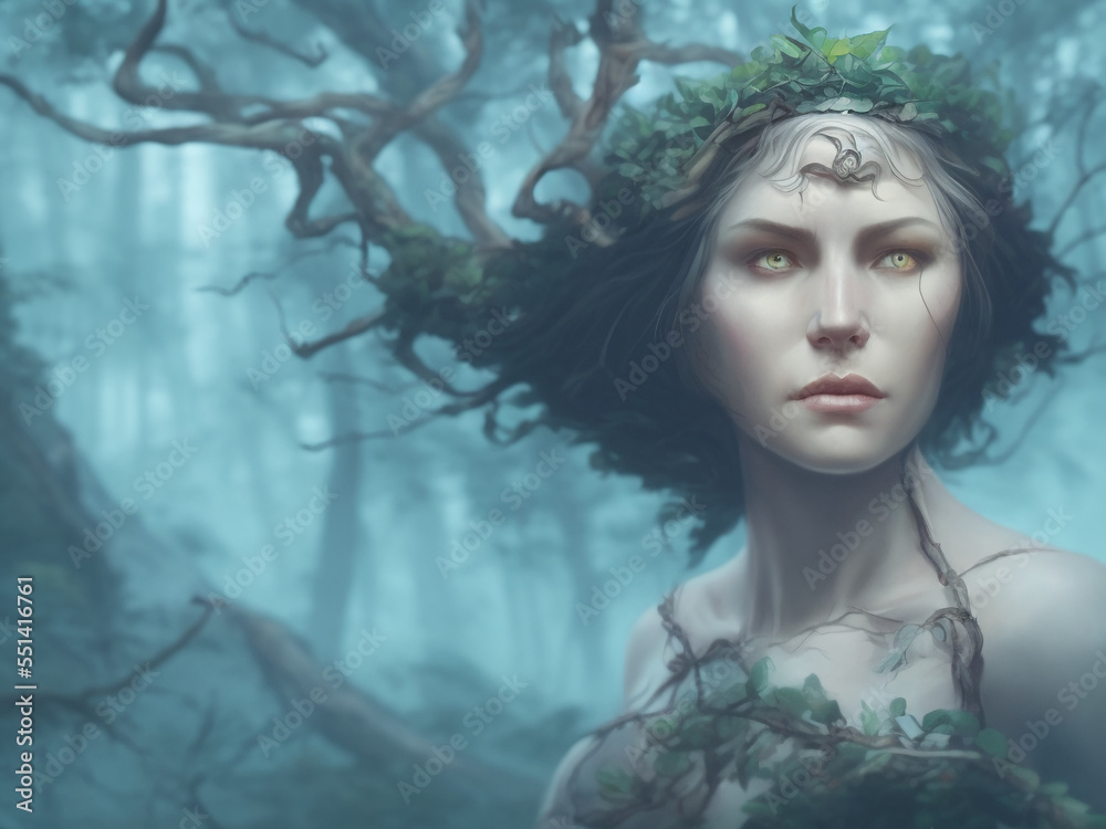 Portrait of the Goddess of the Forest. A beautiful and powerful druid ...