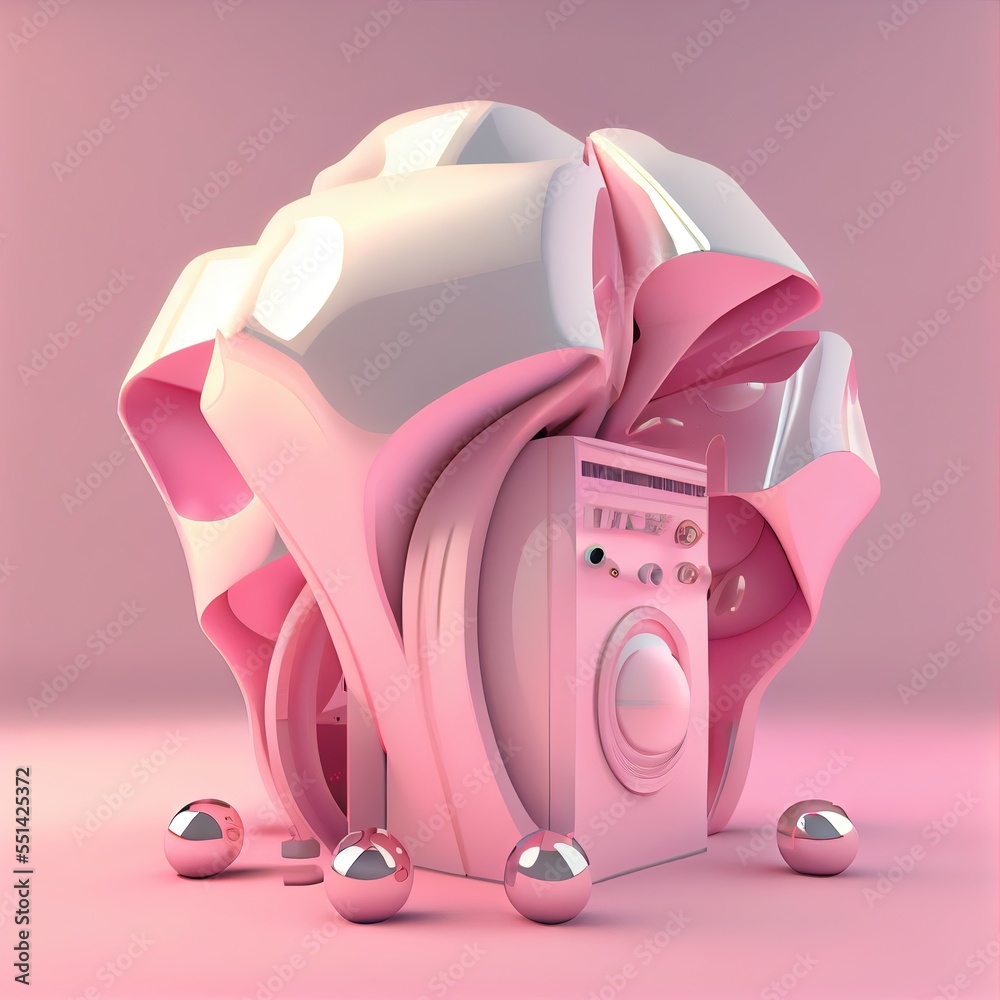 3d design illustration box rendering in white and pink, pop album cover ...