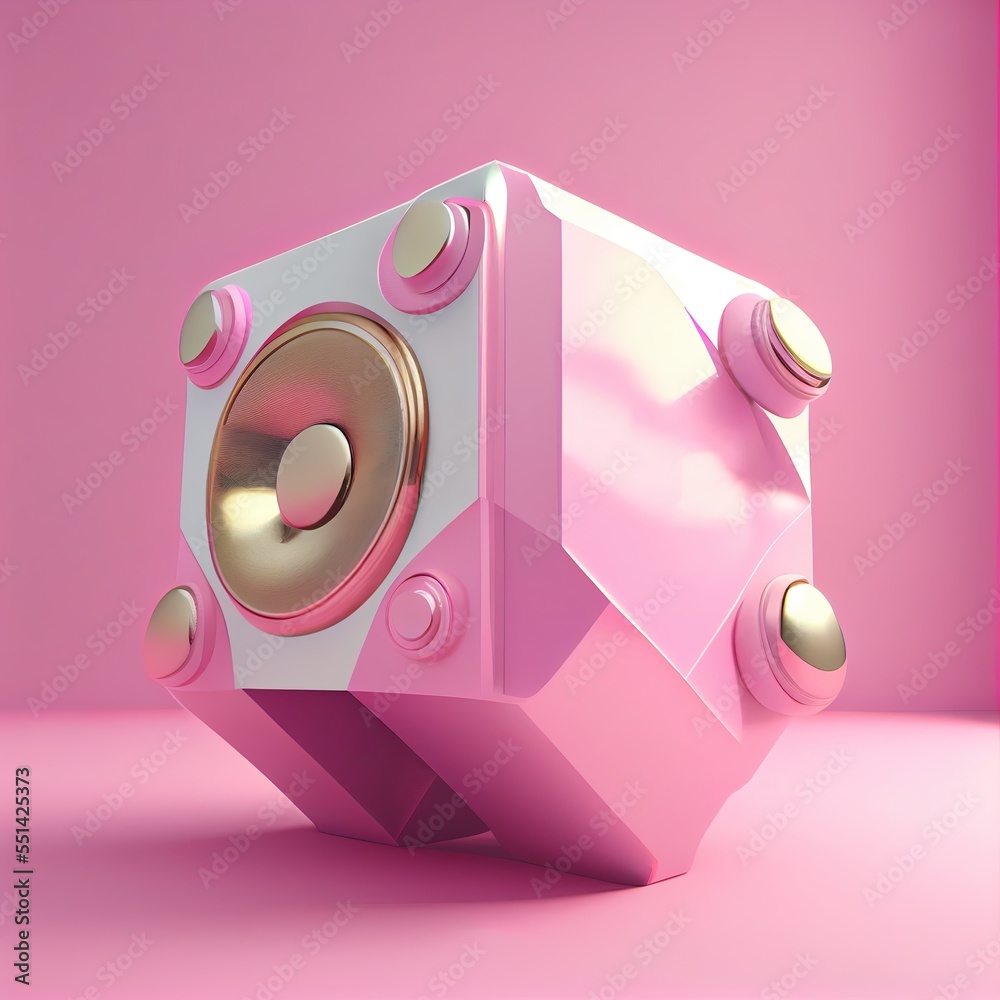3d design illustration box rendering in white, gold and pink, pop album ...